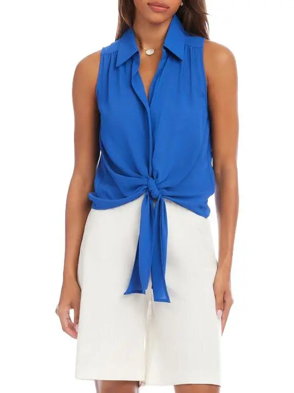 Karen Kane Sleeveless Tie-front Crepe Top - Blue