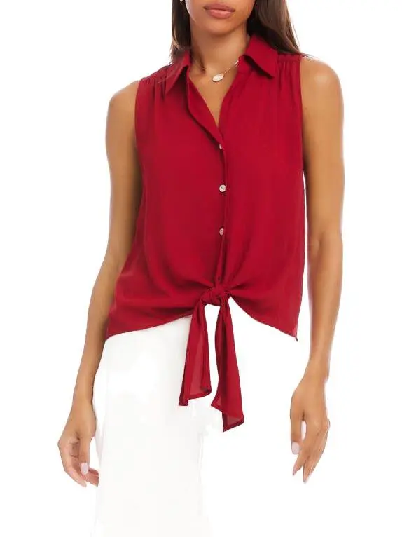 Karen Kane Sleeveless Tie-front Crepe Top - Red