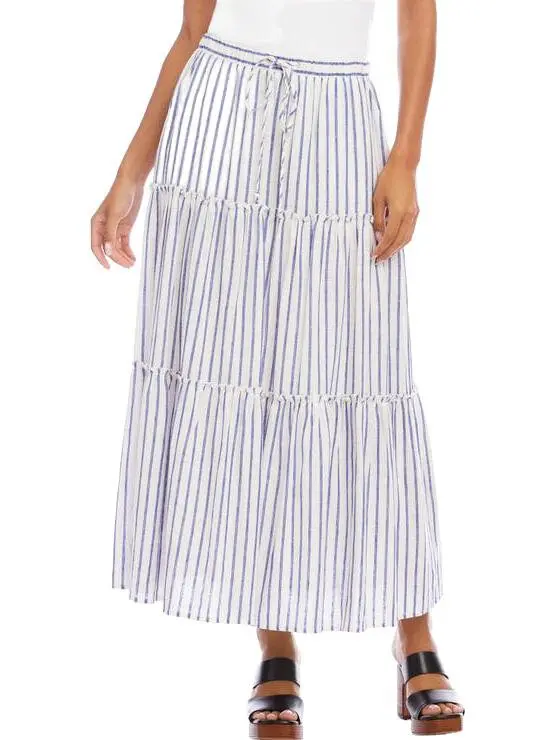 Karen Kane Tiered Stripe Midi Skirt - Blue/white