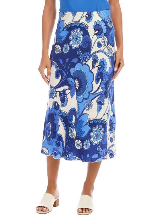 Karen Kane Floral Print Bias Cut Midi Skirt - Blue