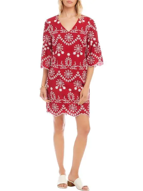 Karen Kane Embroidered Flare-sleeve Mini Dress - Red