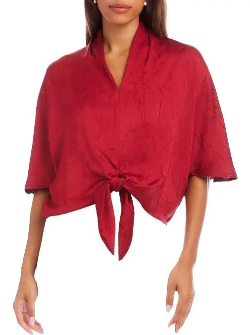 Karen Kane Flare Sleeve Tie Front Satin Top - Red