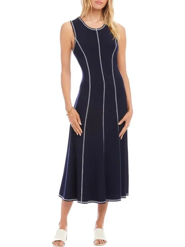 Karen Kane Contrast Stitch Sleeveless Midi Dress - Navy
