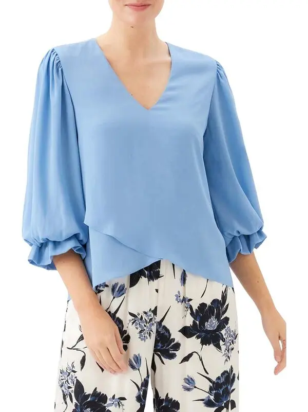 Karen Kane Crossover Hem Asymmetric Top - Chambray