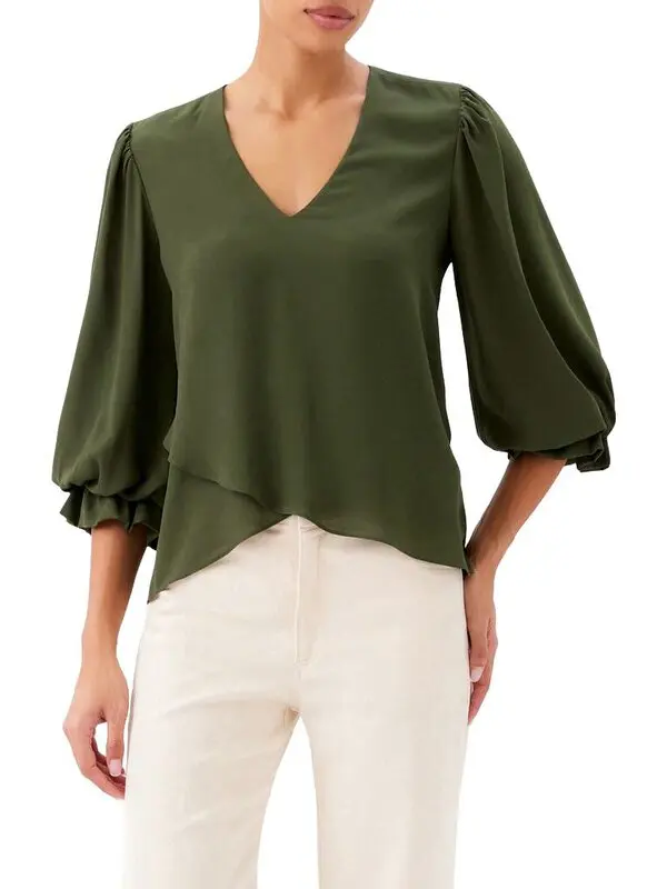 Karen Kane Crossover Hem Asymmetric Top - Light Olive