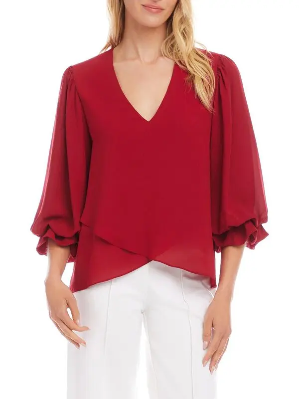 Karen Kane Crossover Hem Asymmetric Top - Red