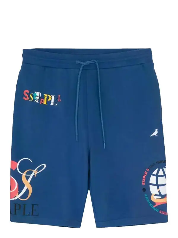 STAPLE Graphic Drawstring Shorts - Blue
