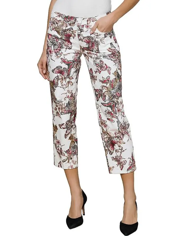 L'Agence Blaine Printed Stovepipe Jeans - White Garden Butterflies