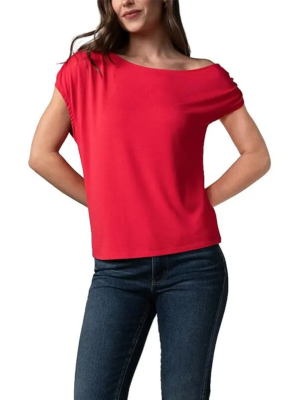 LIVERPOOL Asymmetric Off Shoulder Knit Top - Chry Rose