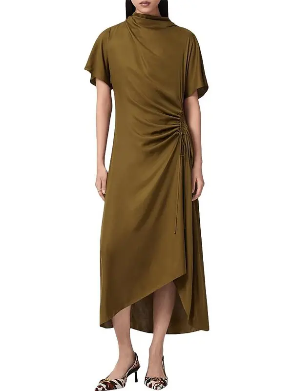 ALLSAINTS Rosie Silk Blend Midi Dress - Khaki Green