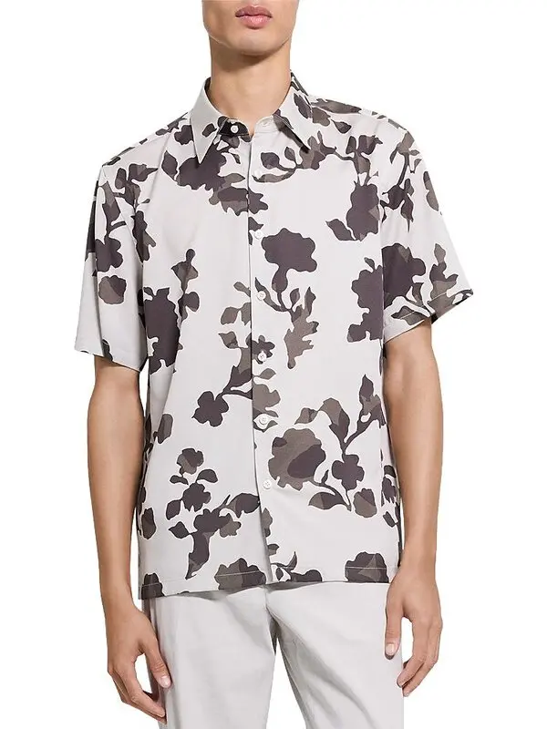Theory Irving Short Sleeve Button Down Shirt - Silver Cloud Multi