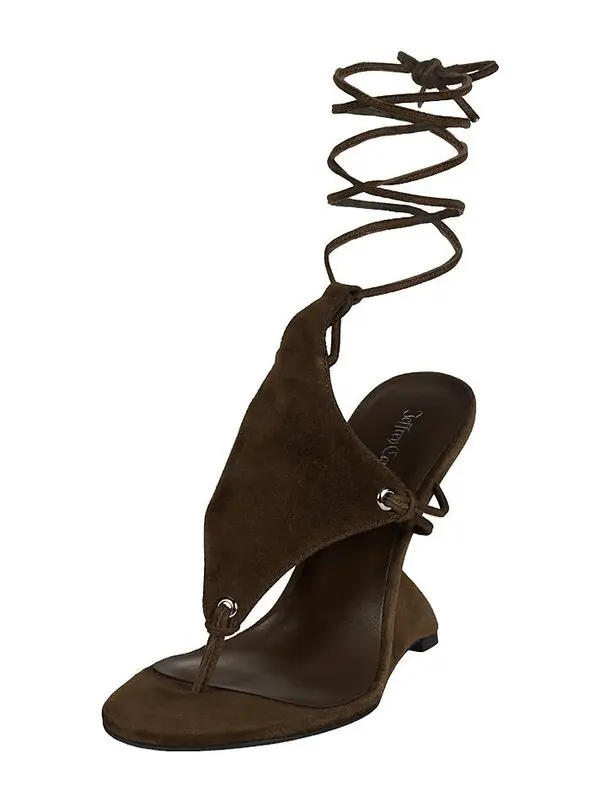 Jeffrey Campbell Wrapping Ankle Tie Wedge Sandals - Espresso Suede