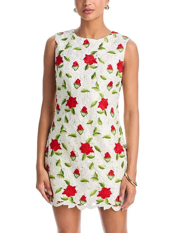 MILLY Ivette Embroidered Mini Dress - White/red/green
