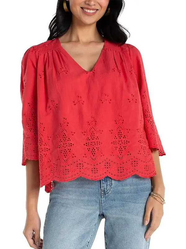 LIVERPOOL Eyelet Woven Top - Chry Rose