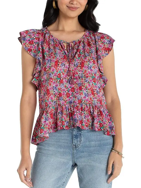 LIVERPOOL Flutter Sleeve Peplum Top - Pink Multi