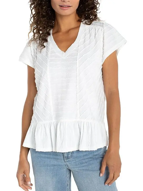 LIVERPOOL Short Sleeve V-neck Knit Top - White