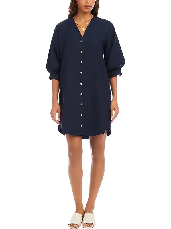 Karen Kane Lantern Sleeve Button Dress - Navy