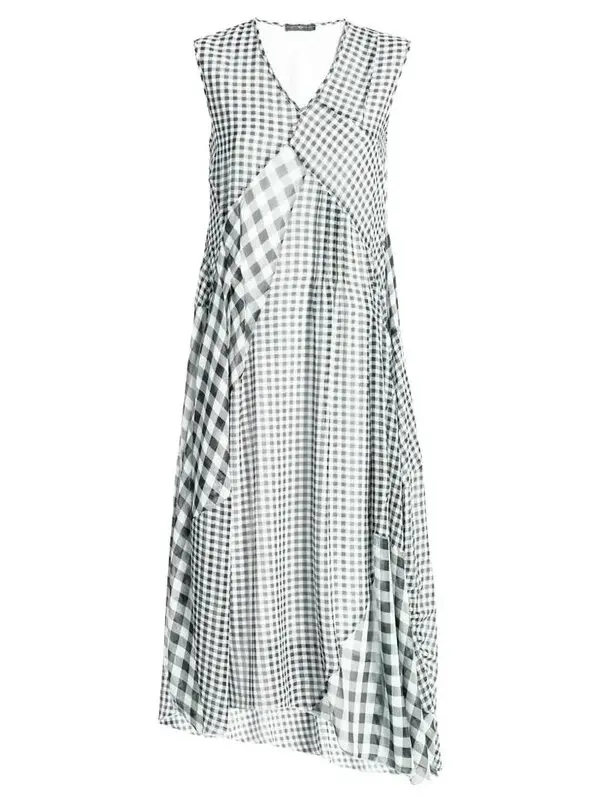 High Portal V-neck Gingham-pattern Midi Dress - Black