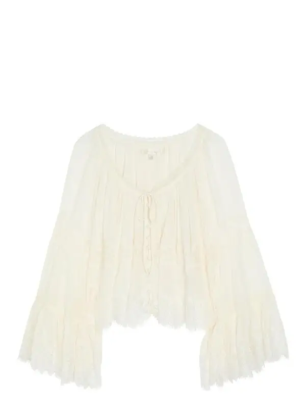 LoveShackFancy Darline Lace And Silk-chiffon Top - Ivory