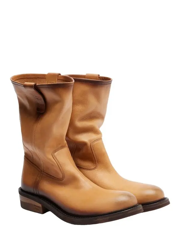 Miu Miu Leather Ankle Boots - Brown
