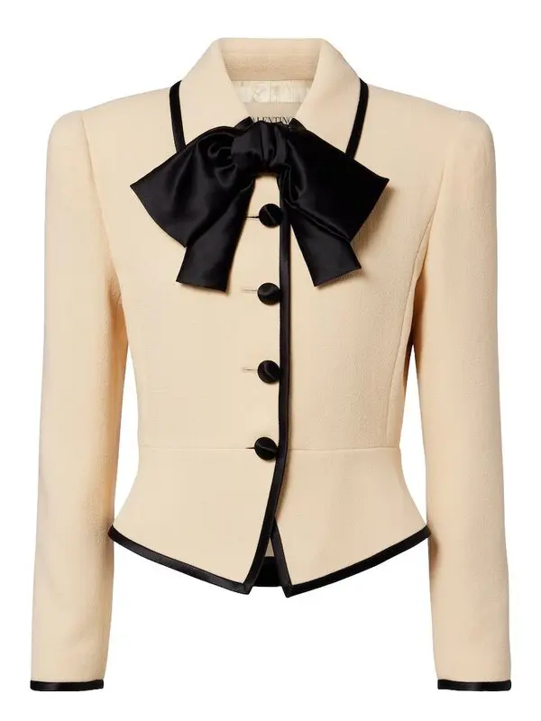 Valentino Garavani Bow-detail Virgin Wool Crêpe Jacket - Beige