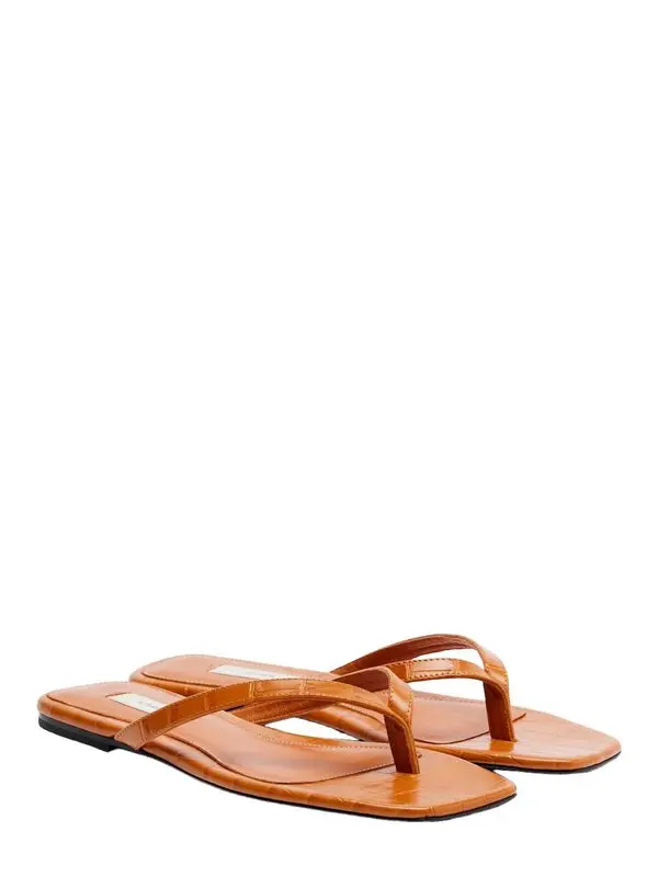 TOTEME Croc-effect Leather Thong Sandals - Orange