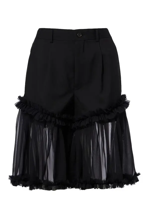 Noir Kei Ninomiya Ruffled Tulle And Wool Shorts - Black