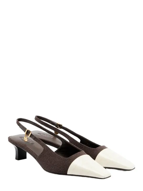 TOD'S Leather-trimmed Canvas Slingback Pumps - Brown