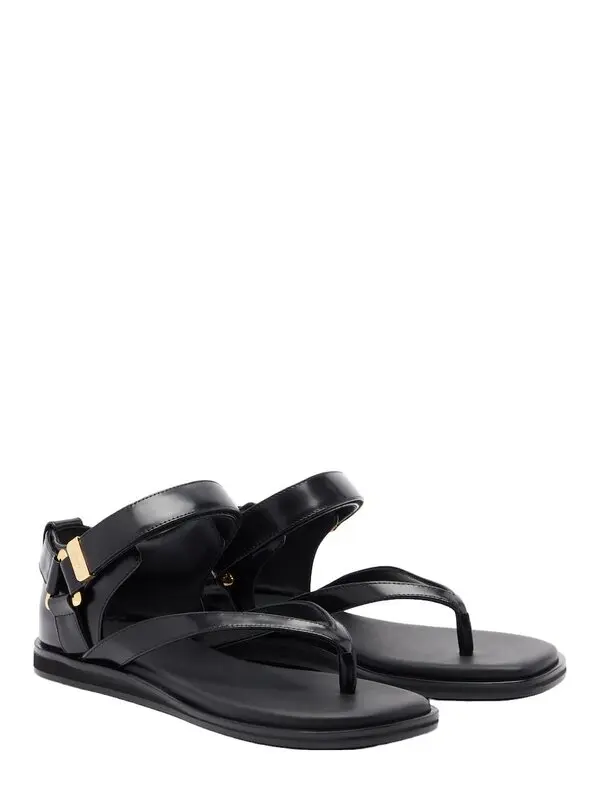 Sacai Leather Thong Sandals With Velcro Fastening - Black