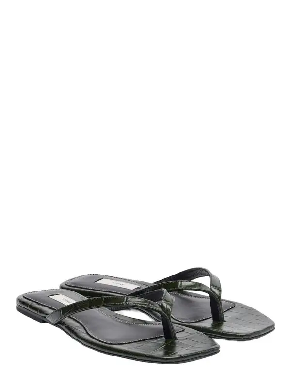 TOTEME Croc-effect Leather Thong Sandals - Black
