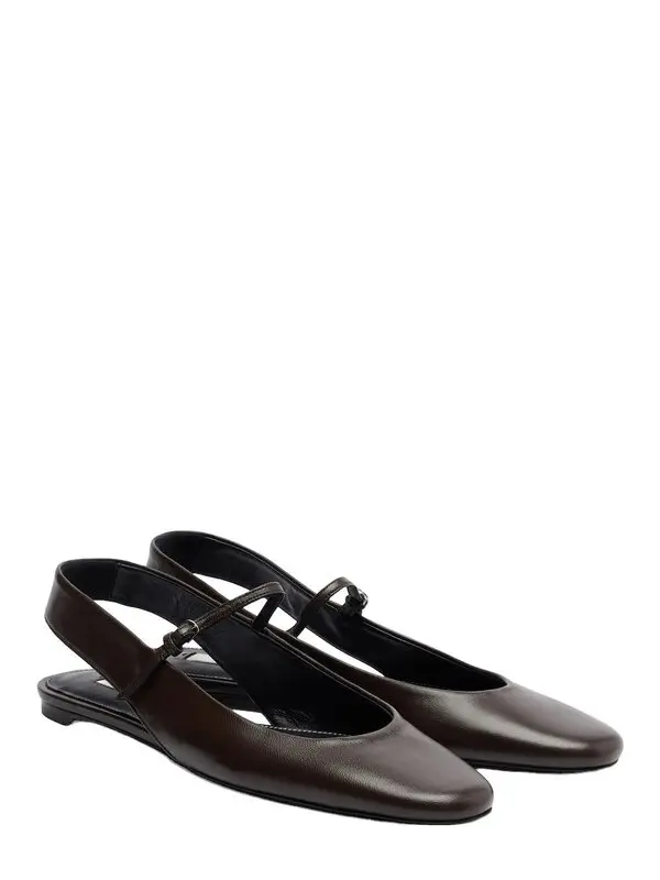 TOTEME Leather Mary Jane Flats - Brown