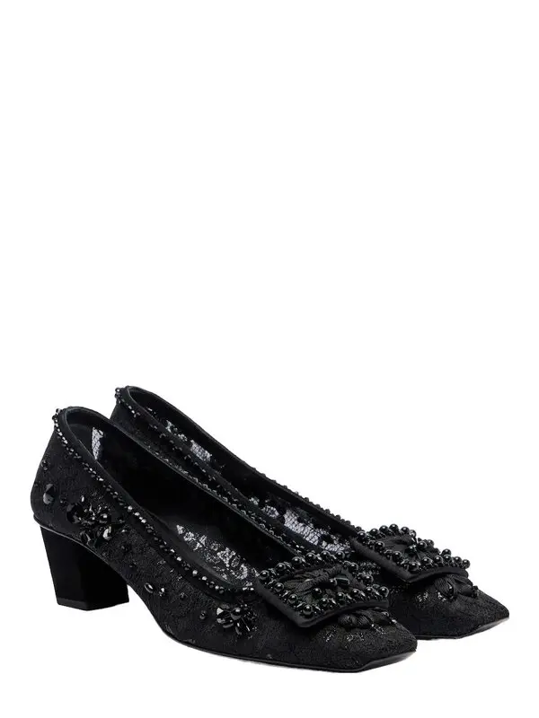 ROGER VIVIER Belle Vivier Embellished Lace Pumps - Black