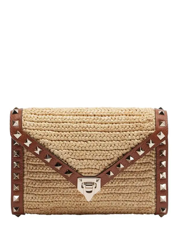 Valentino Garavani Rockstud Mini Raffia Shoulder Bag - Brown