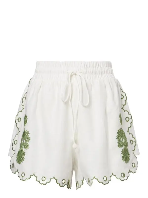 Farm Rio Broderie Anglaise Linen Shorts - White