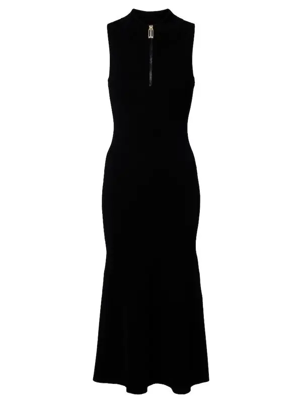 Victoria Beckham Mira Ribbed-knit Midi Dress - Black