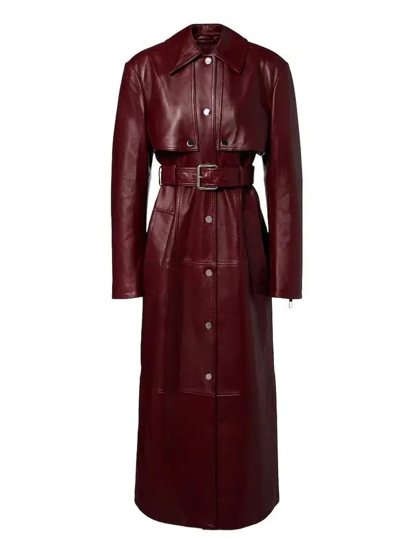 Sportmax Leather Trench Coat - Burgundy
