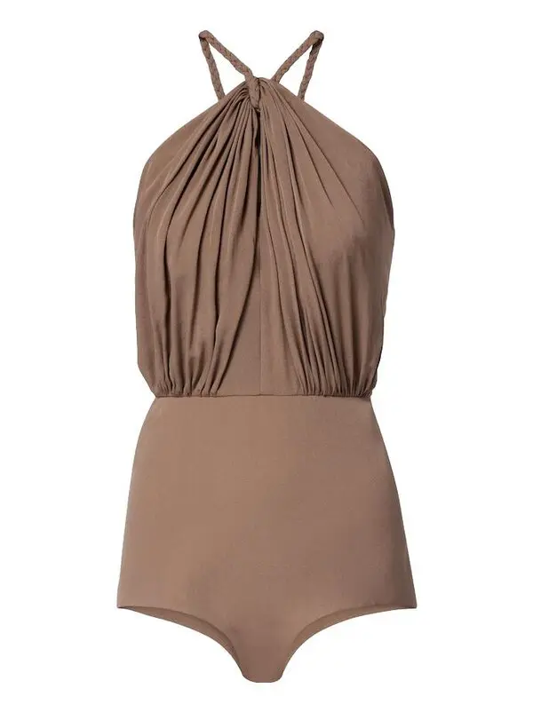 Elie Saab Gathered Silk Georgette Bodysuit - Brown