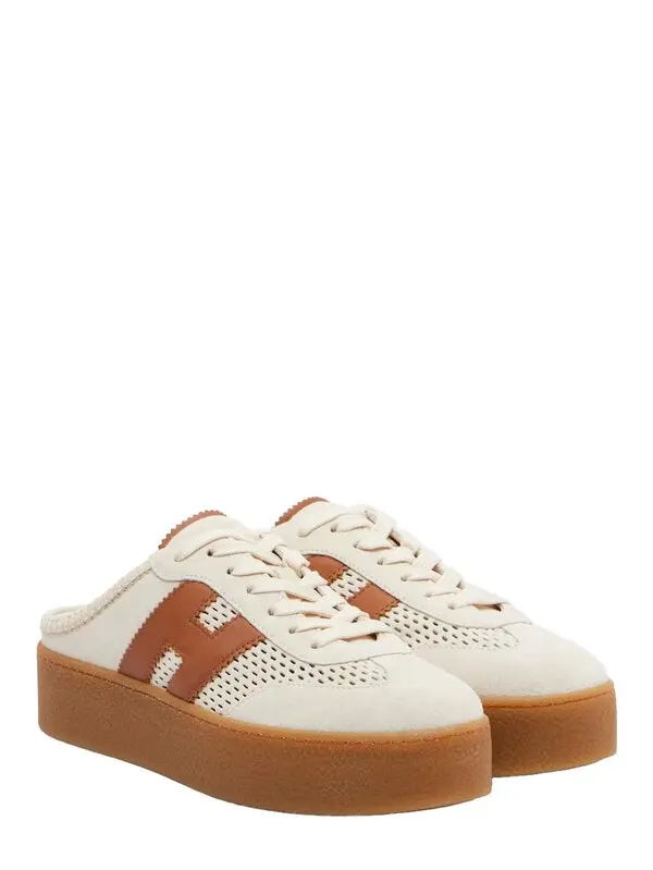 Hogan H698 Suede Platform Mules - Beige