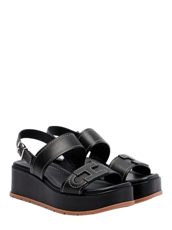 Hogan H703 Leather Platform Sandals - Black