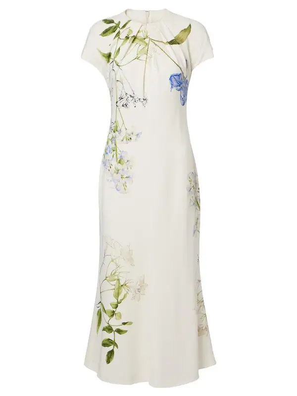 Monique Lhuillier Floral Print Midi Dress - White