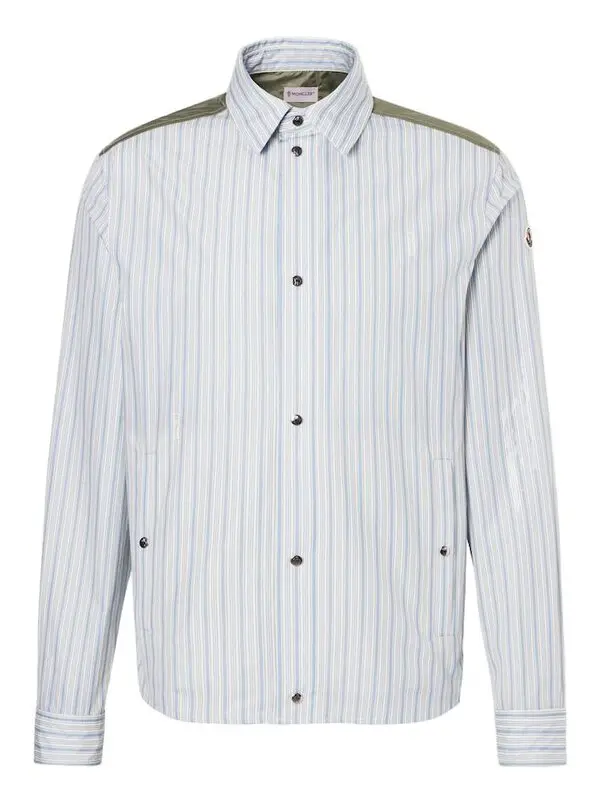Moncler Striped Cotton Poplin Zip-up Shirt - Blue