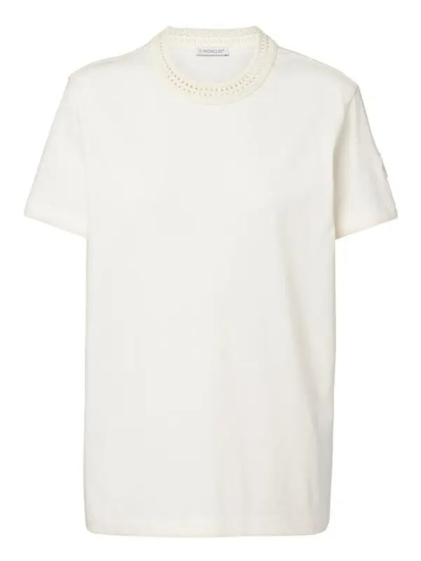 Moncler Crochet-trimmed Cotton Jersey T-shirt - White