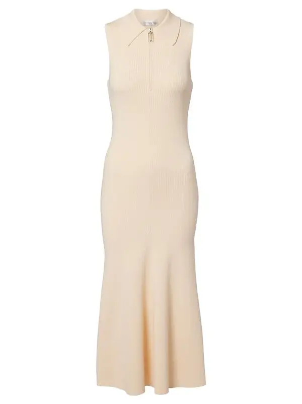 Victoria Beckham Mira Ribbed-knit Midi Dress - Beige