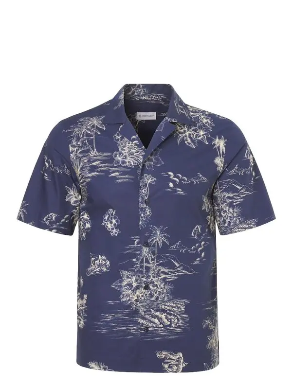 Moncler Floral Cotton Poplin Bowling Shirt - Blue