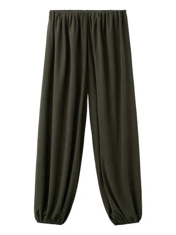 Mango Pleated Balloon Casual Pants - Khaki Green