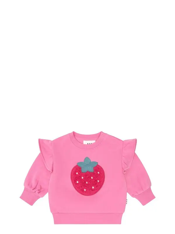 HUXBABY Organic Cotton Terry Sweatshirt With Embroidery - Strawberry