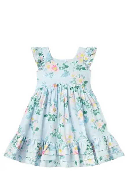 Janie And Jack Floral Print Empire Waist Dress - Blue