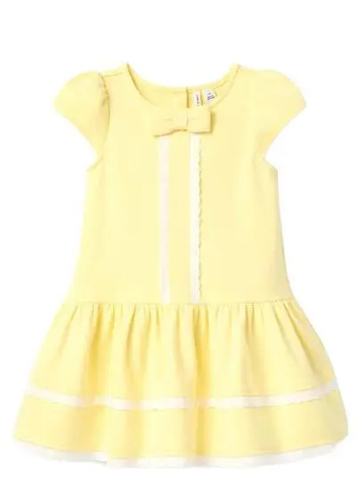 Janie And Jack Eyelet Trim Ponte Dropwaist Dress - Yellow