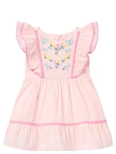 Janie And Jack Embroidered Floral Ruffle Dress - Pink