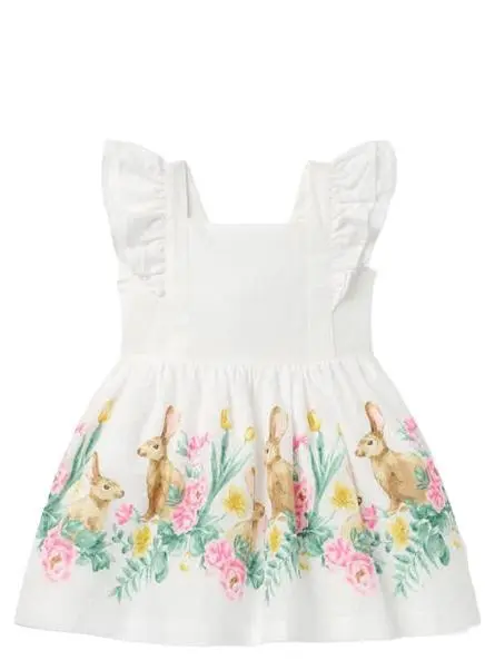 Janie And Jack Bunny Border Dress - White